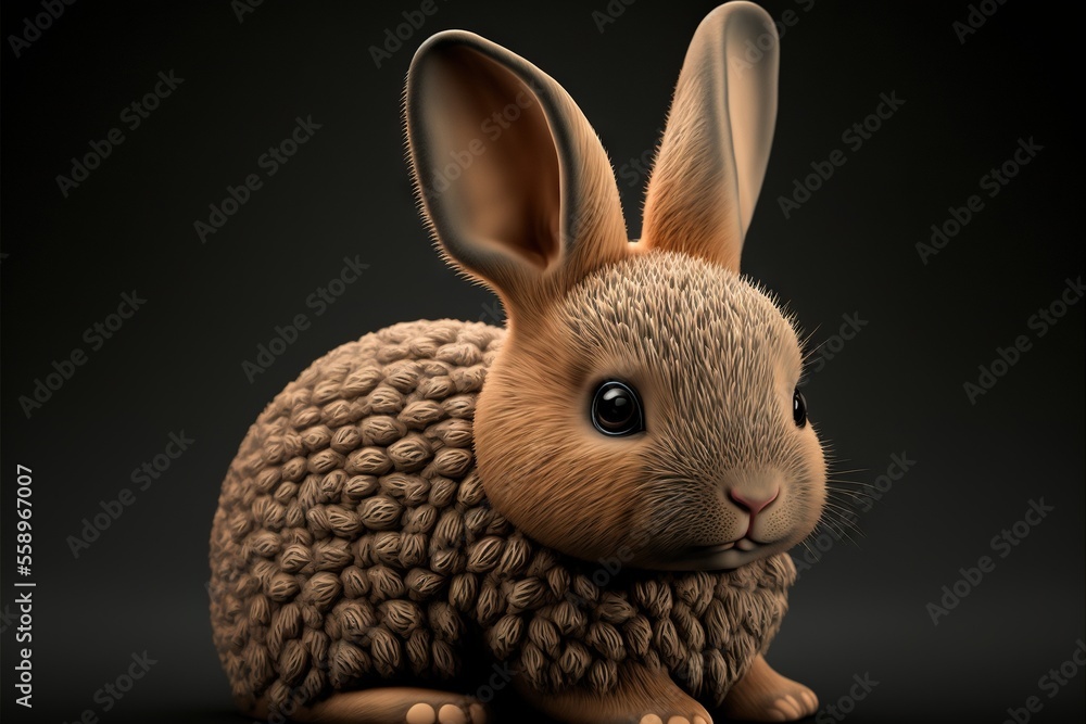 a small rabbit sitting on top of a black floor next to a black ...