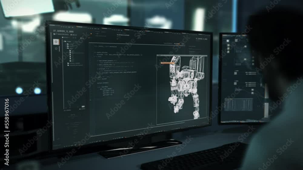 Software Developer Writing Scripts To Command Ai Robot Technology Digital Command Scripts