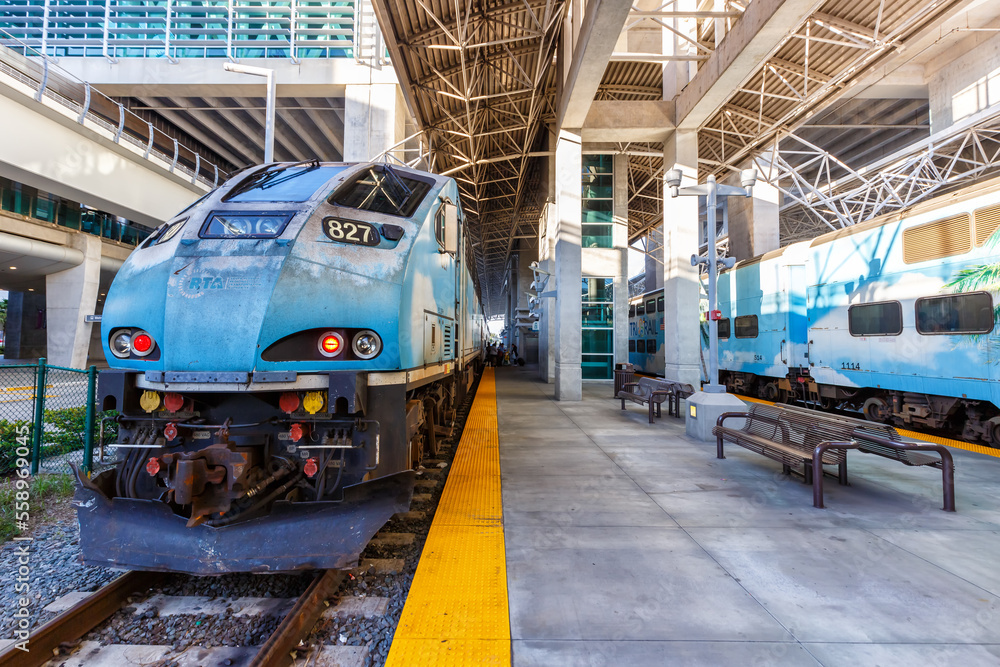 Tri-Rail commuter rail trains at Miami International Airport railway ...