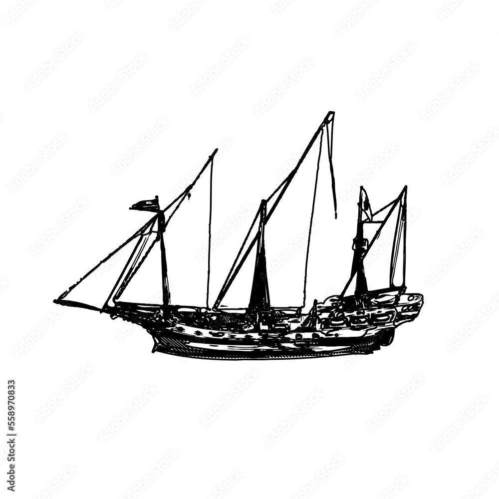 sketch of a ship drawing with a transparent background for learning to ...