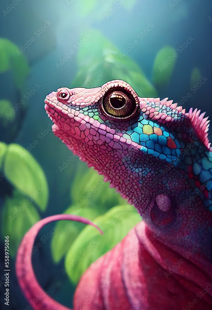Funny adorable portrait headshot of cute Chameleon. Asian region lizard ...