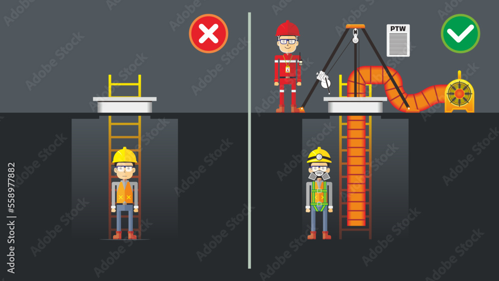 Workplace do's and dont's vector illustration. Safety in the ... Workplace do's and dont's vector illustration. Safety in the ...