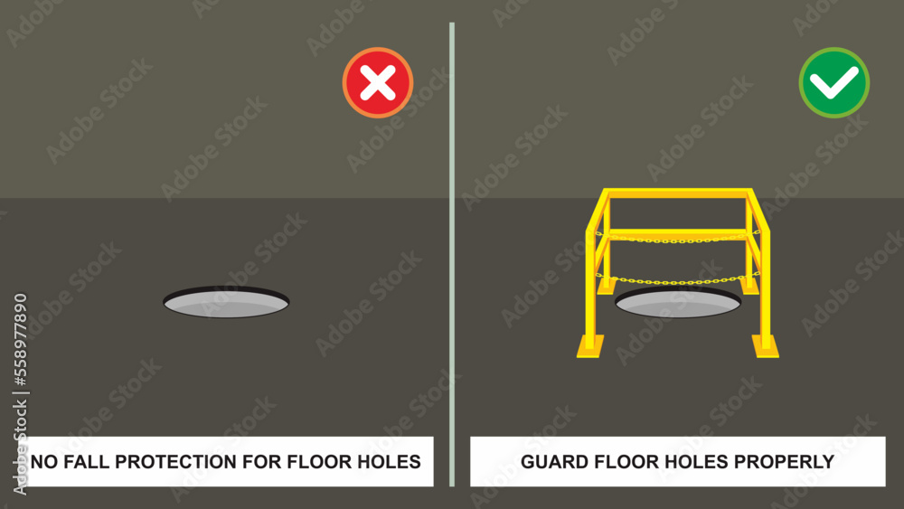 Workplace do's and dont's vector illustration. Safety in the ...