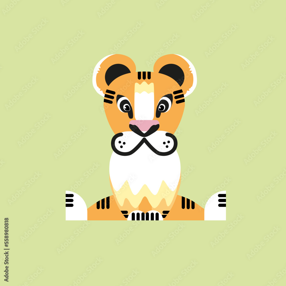 Сute tiger kids vector illustration isolated on green screen. For toy ...