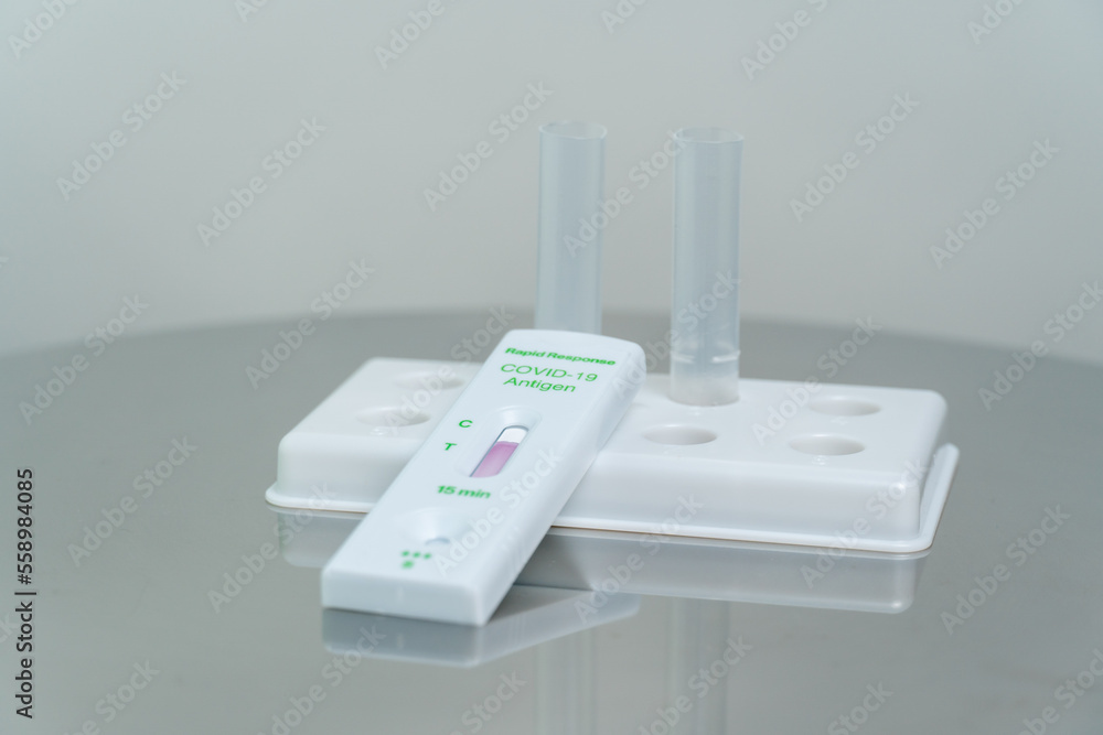 Close up display of negative Covid-19 antigen rapid test kit result ...