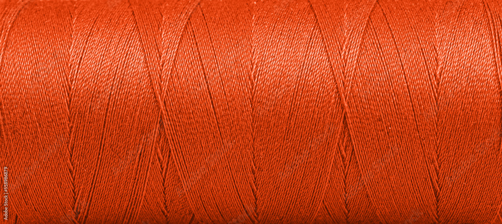 Texture of threads in a spool of Orange color on a white background ...