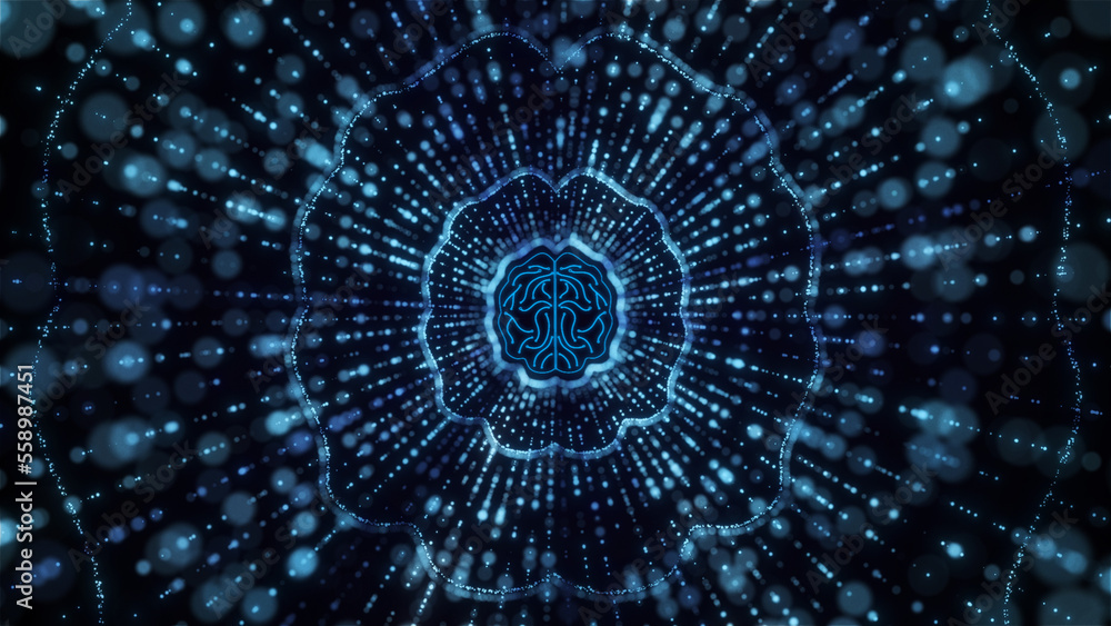 3d illustration of human brain on technology background. Human brain ...