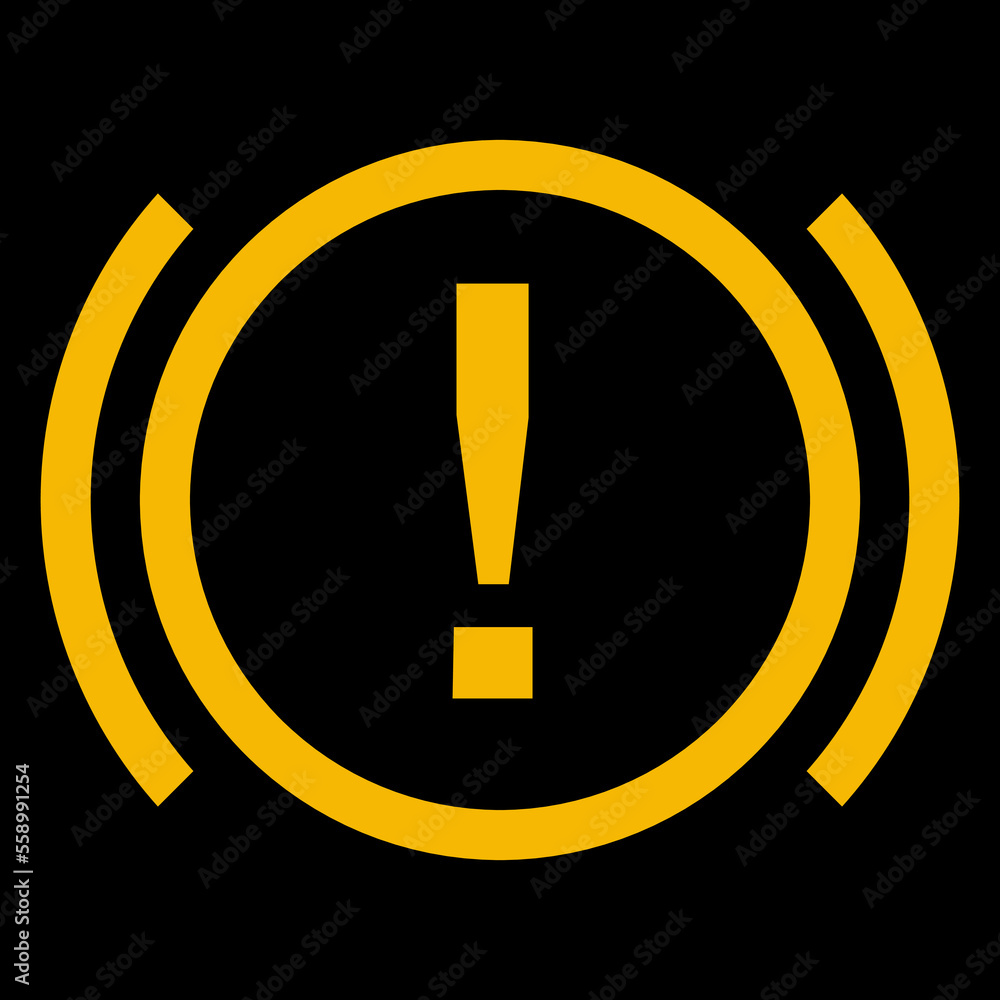 Amber vector graphic on a black background of a dashboard warning light ...