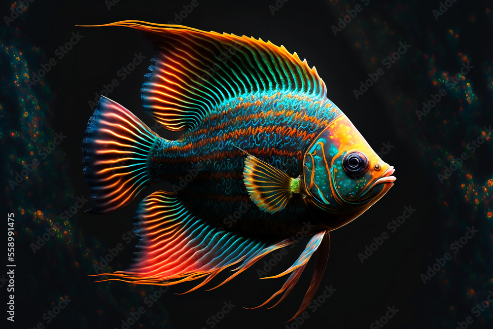 Beautiful , colorful fisch on black background. Image created with ...