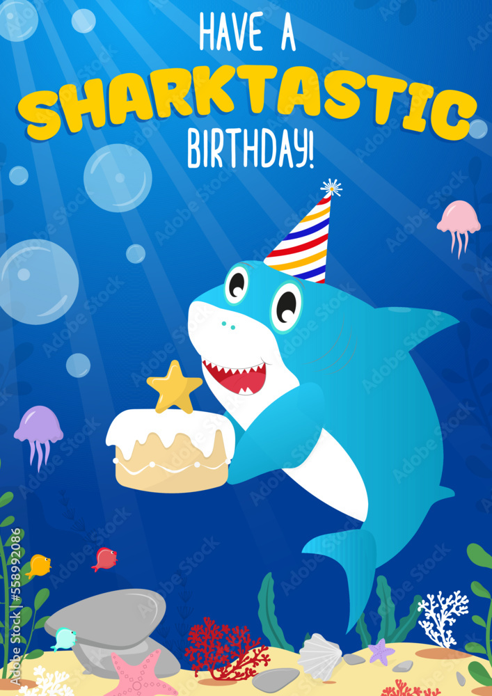 Have a sharktastic Birthday cartoon greeting card. Happy Birthday ...