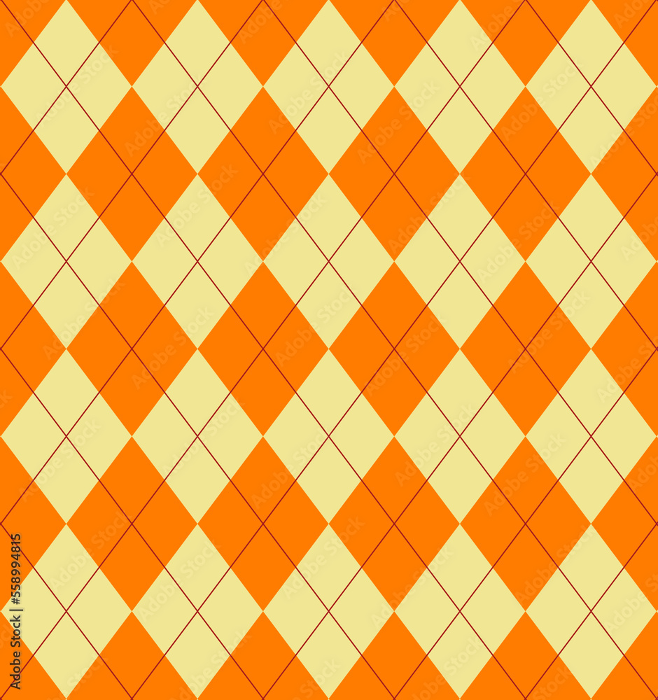 Argyle pattern. Orange and yellow squares with thin red line. Seamless ...