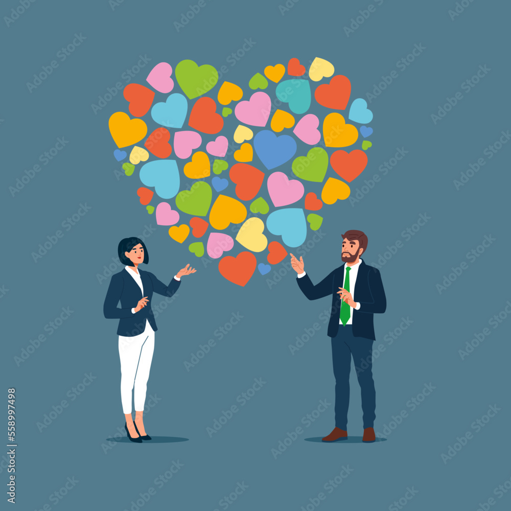 Love affair at work vector illustration. Colleagues are in love, male ...