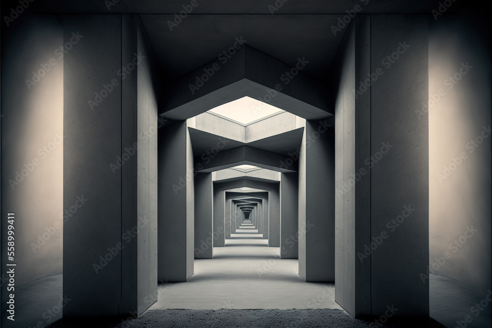 Abstract corridor with columns. Leading lines. Architecture background ...