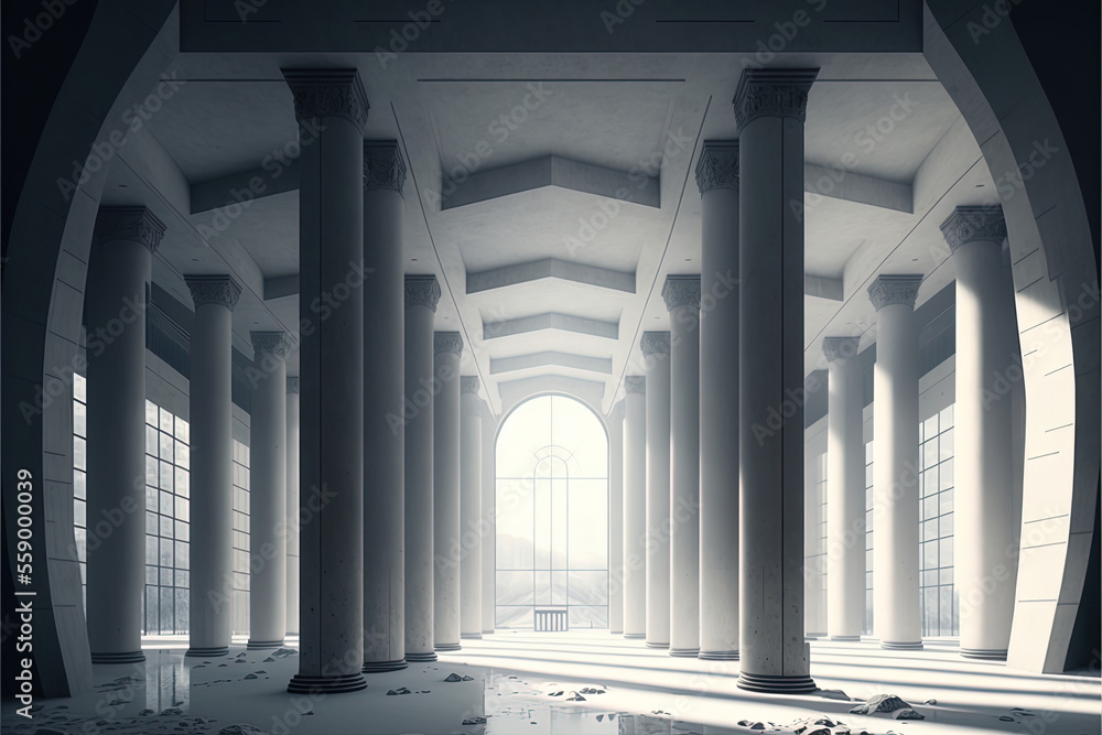 colonnade hallway interior of an ancient roman building with an arched ...