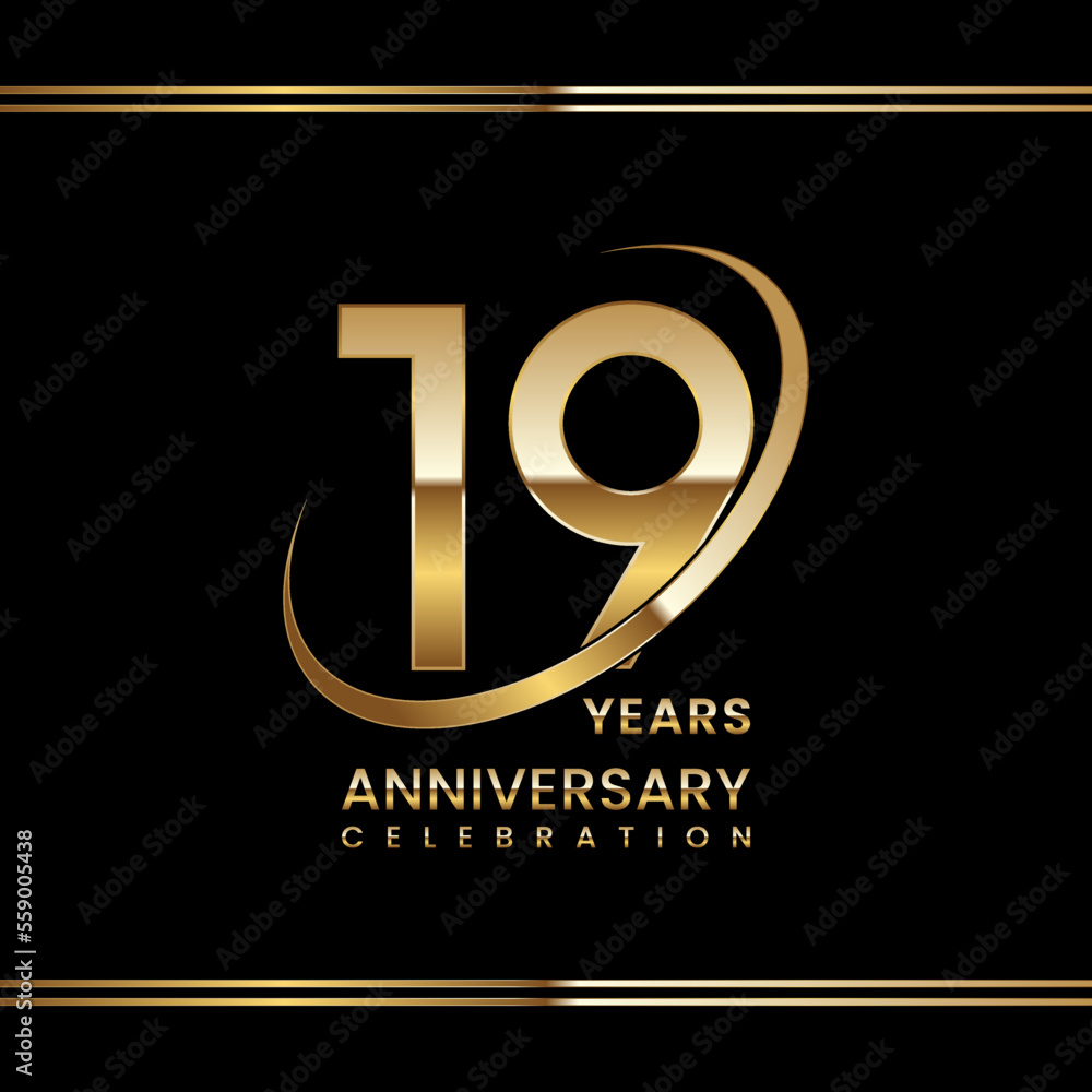 19th Anniversary logo design with golden ring. Logo Vector Illustration ... 19th Anniversary logo design with golden ring. Logo Vector Illustration ...