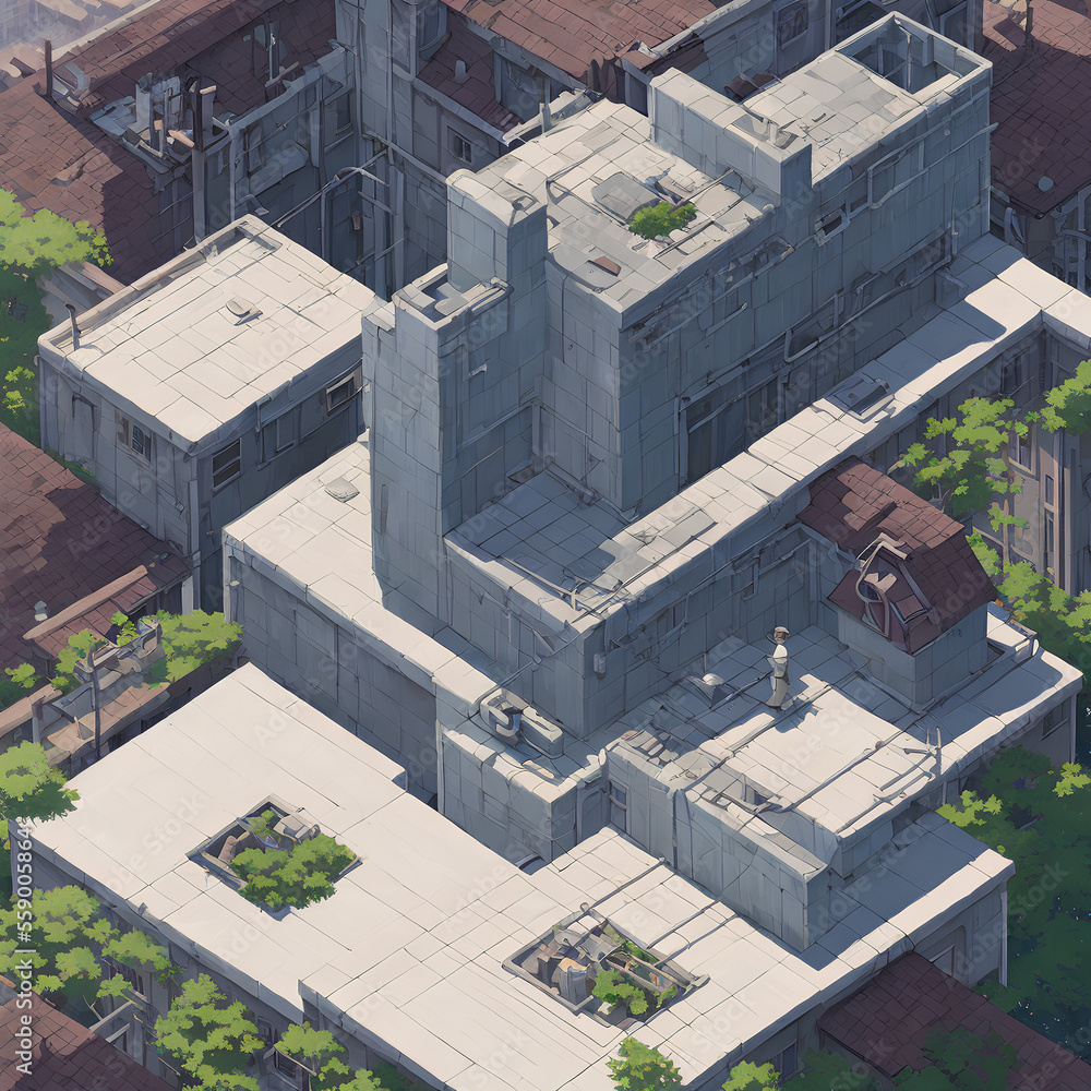 Houses Rooftop 02- Background for Level Design, RPG and Indie Games (AI ...