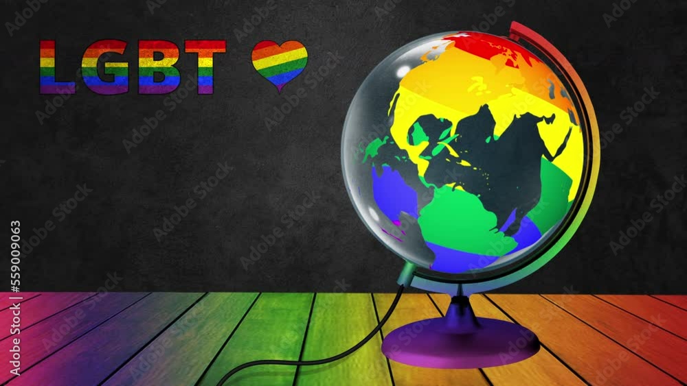 Lgbtq. Rotating planet earth model on base with the colors of the ...