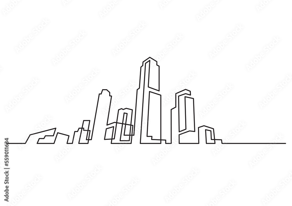 continuous line drawing of modern city skyline PNG image with ...
