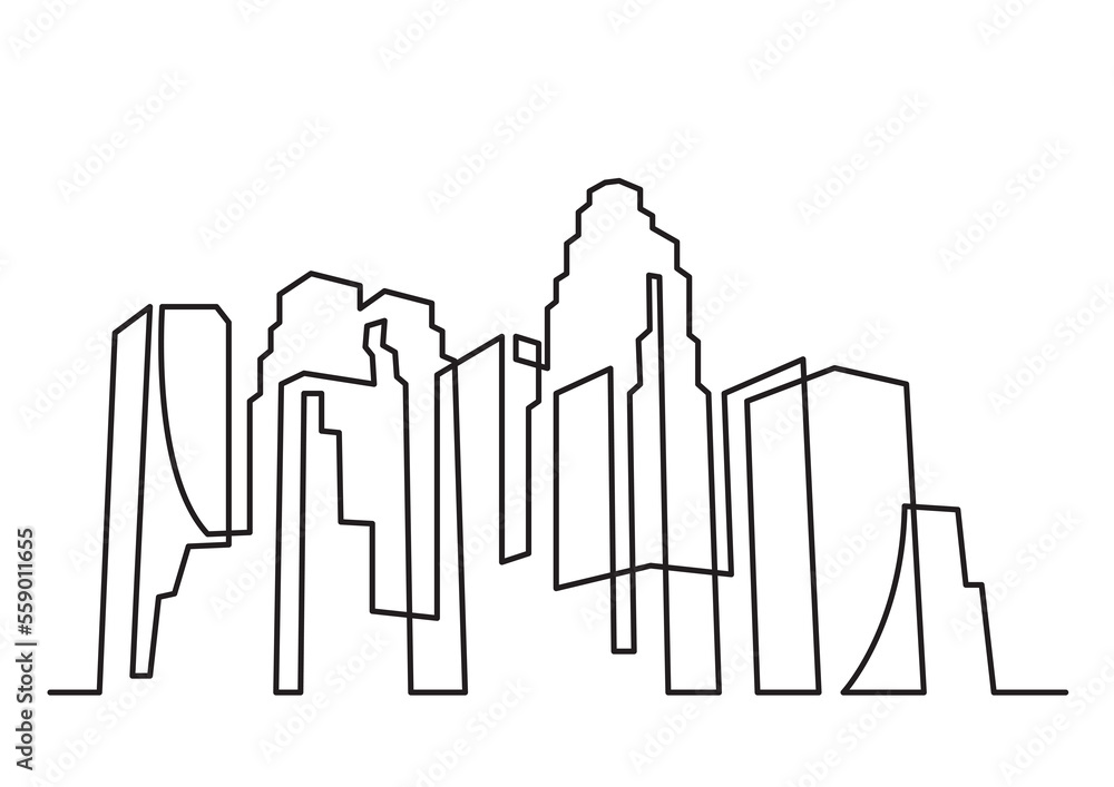 continuous line drawing of urban skyscrapers PNG image with transparent ...