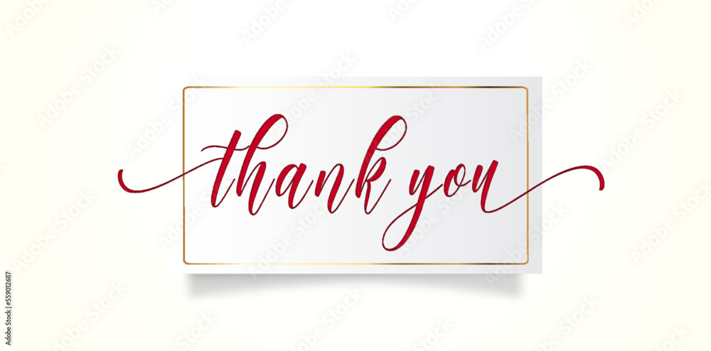 Thank You handwritten lettering typography sparkle red gold card on ...