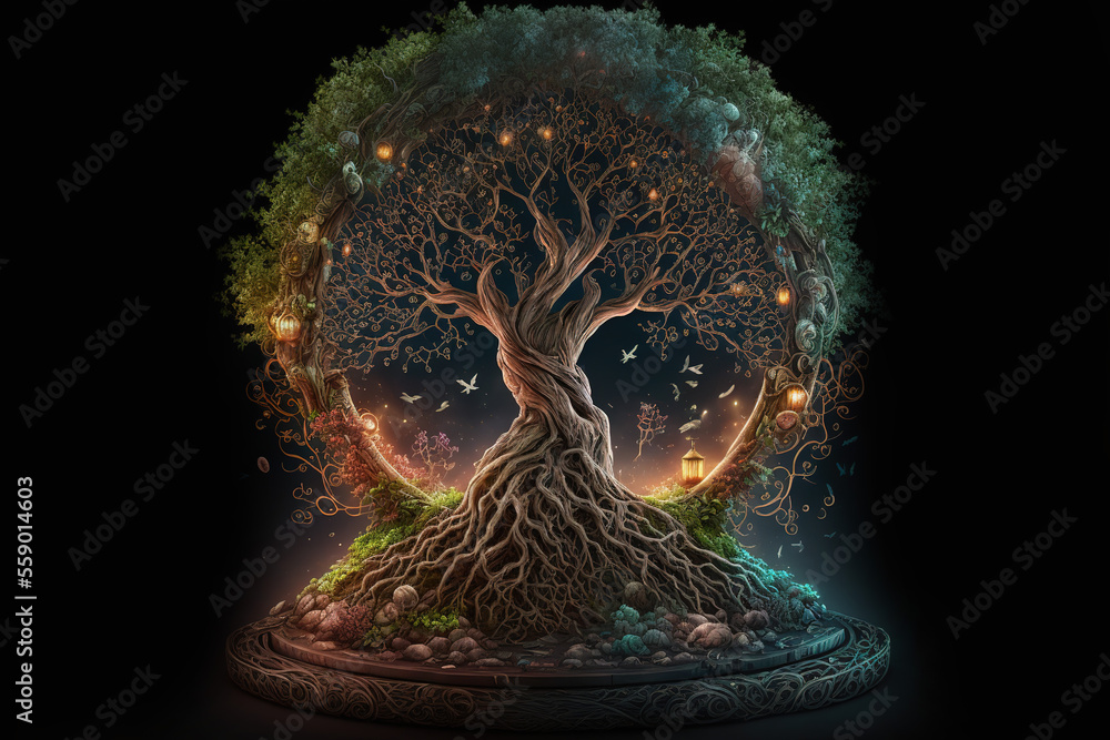 Beautiful illustration of magic tree of life, sacred symbol. Personal individuality, prosperity ...