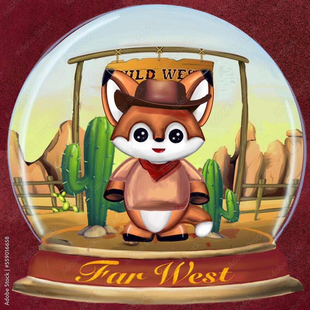 Fox in the Far West dressed as a bandit in the Texas desert background ...