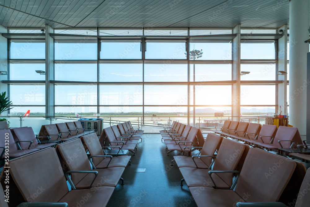 Waiting area with seats in new airport terminal Stock Photo | Adobe Stock