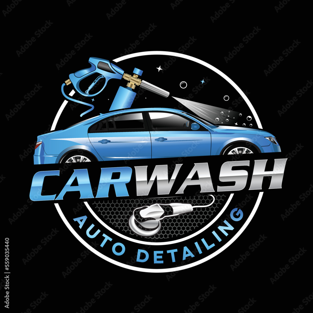 Car wash and auto detailing logo design template with buffer and ...