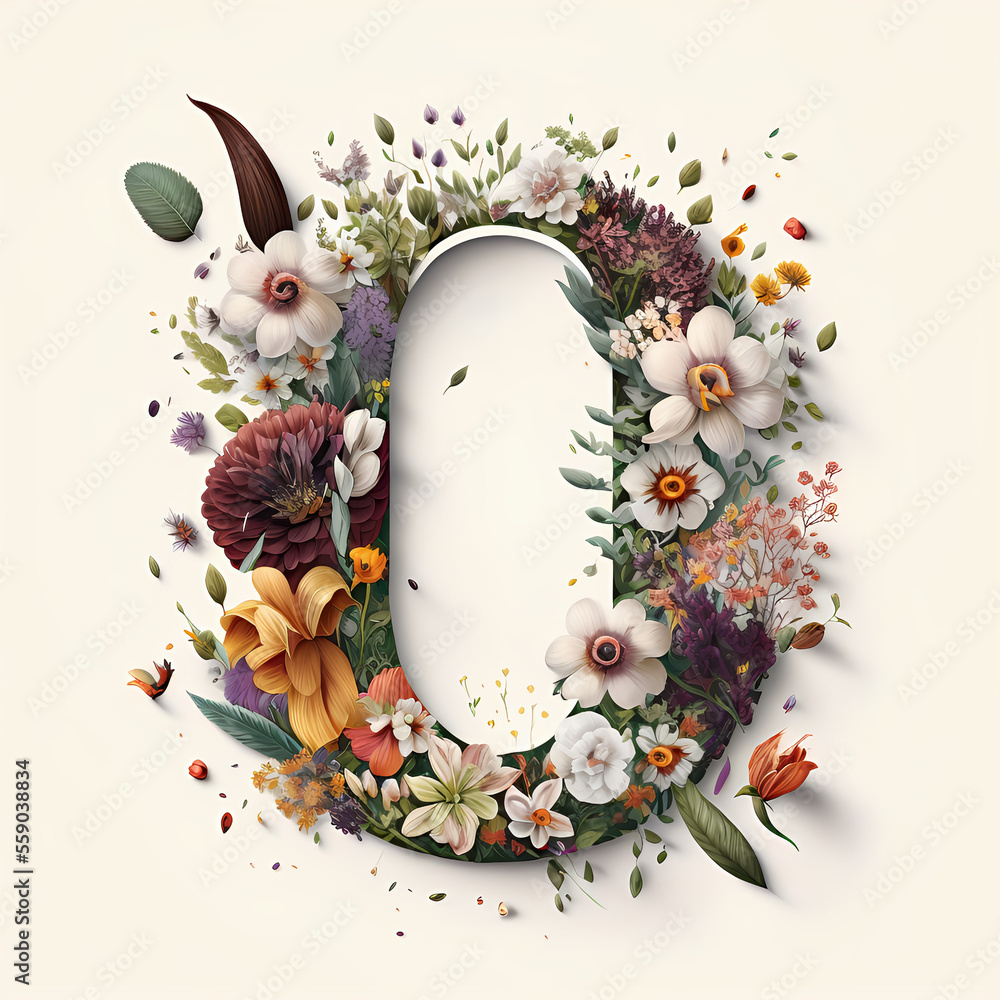Floral letter O font, Generative AI Stock Illustration | Adobe Stock
