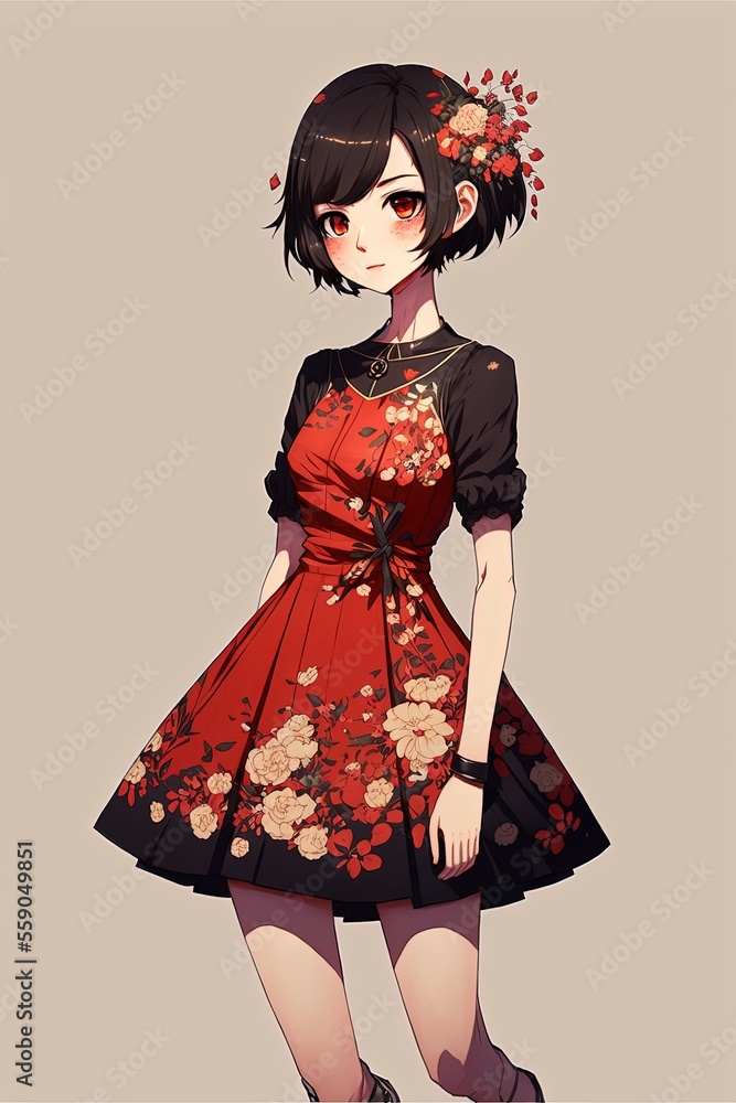 Anime Girl In A Dress With Black Hair