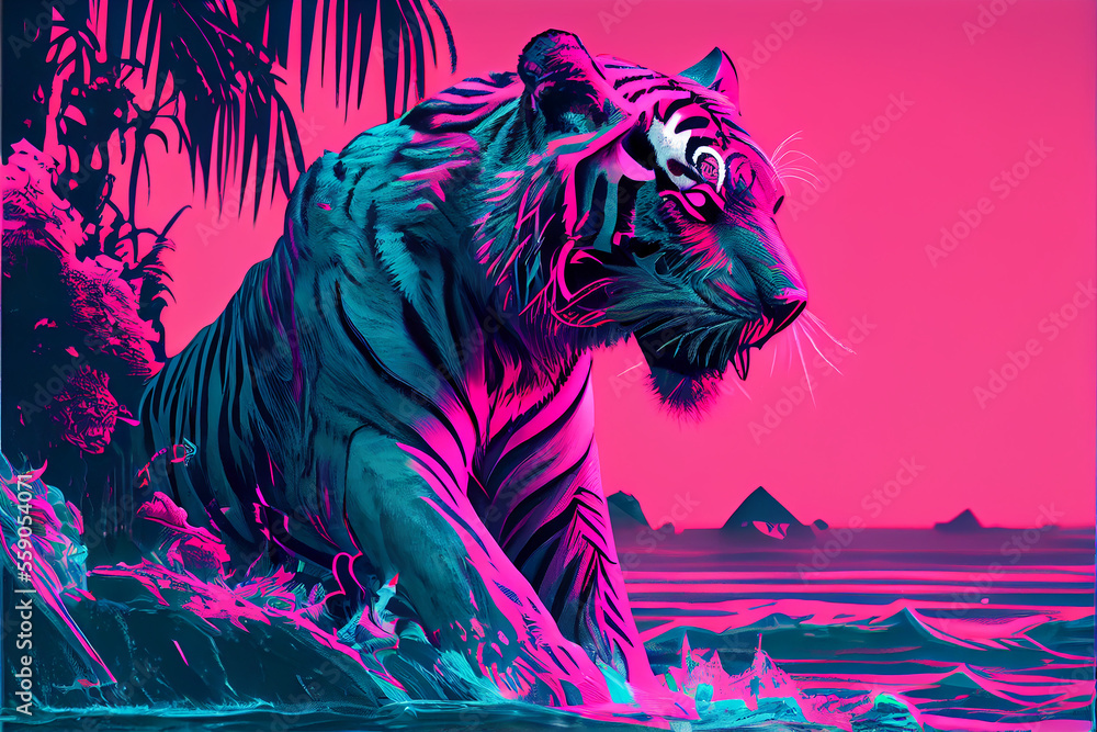 Vaporwave tiger ai art Stock Illustration | Adobe Stock