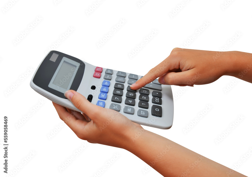 Hand holding calculator isolated on transparent background, PNG. Stock ...