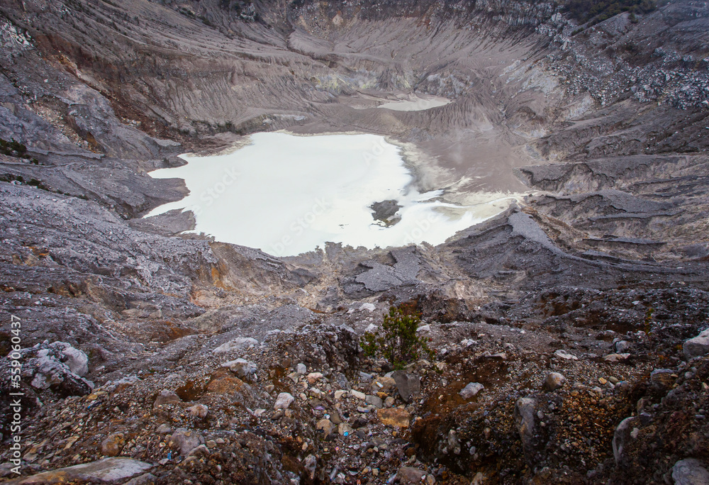 The beautiful view of the crater of Mount Tangkuban Parahu, an active ...