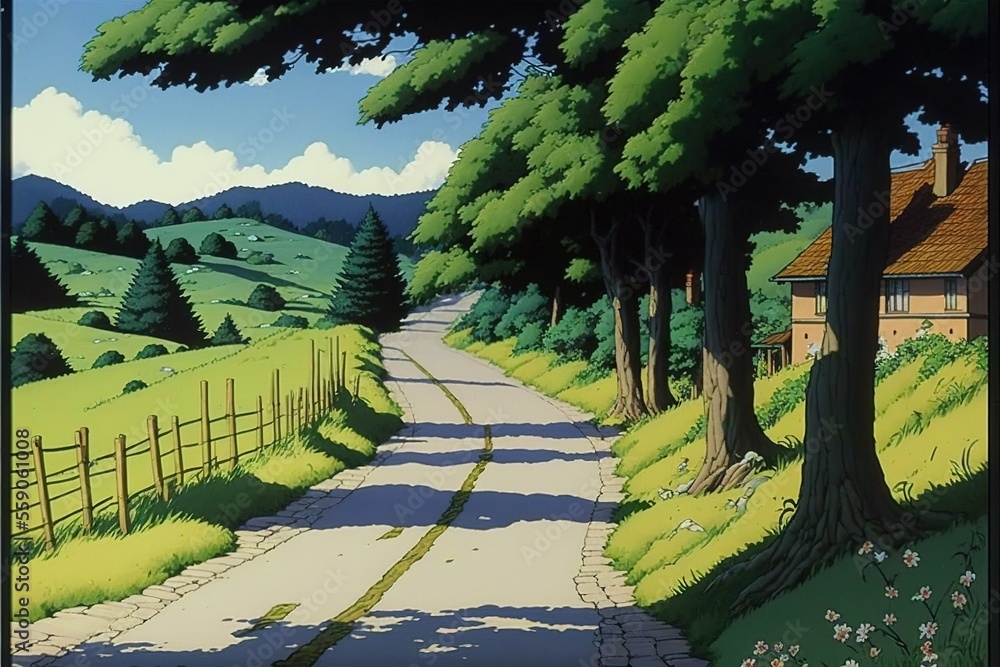 japanese animation style, ai generated Country roads in Japan Stock ...