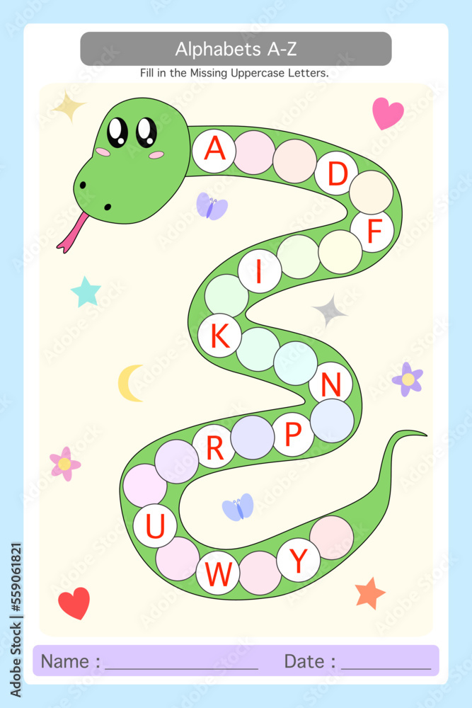 Worksheet Alphabet A-Z. write the missing uppercase letters on the ...