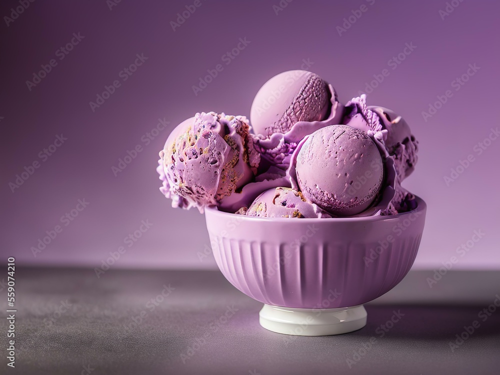 Homemade Purple Japanese Ube flavored Ice Cream served in bowl ...
