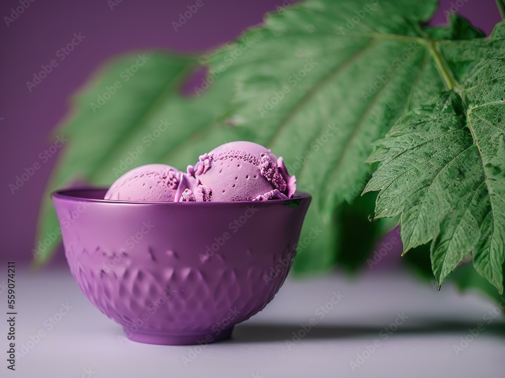 Homemade Purple Japanese Ube flavored Ice Cream served in bowl ...