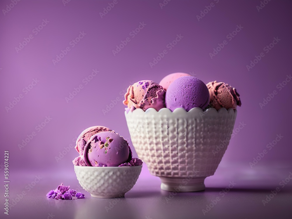 Homemade Purple Japanese Ube flavored Ice Cream served in bowl ...