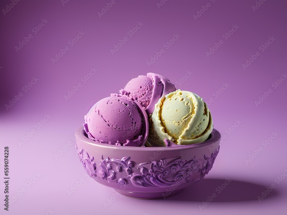 Homemade Purple Japanese Ube flavored Ice Cream served in bowl ...