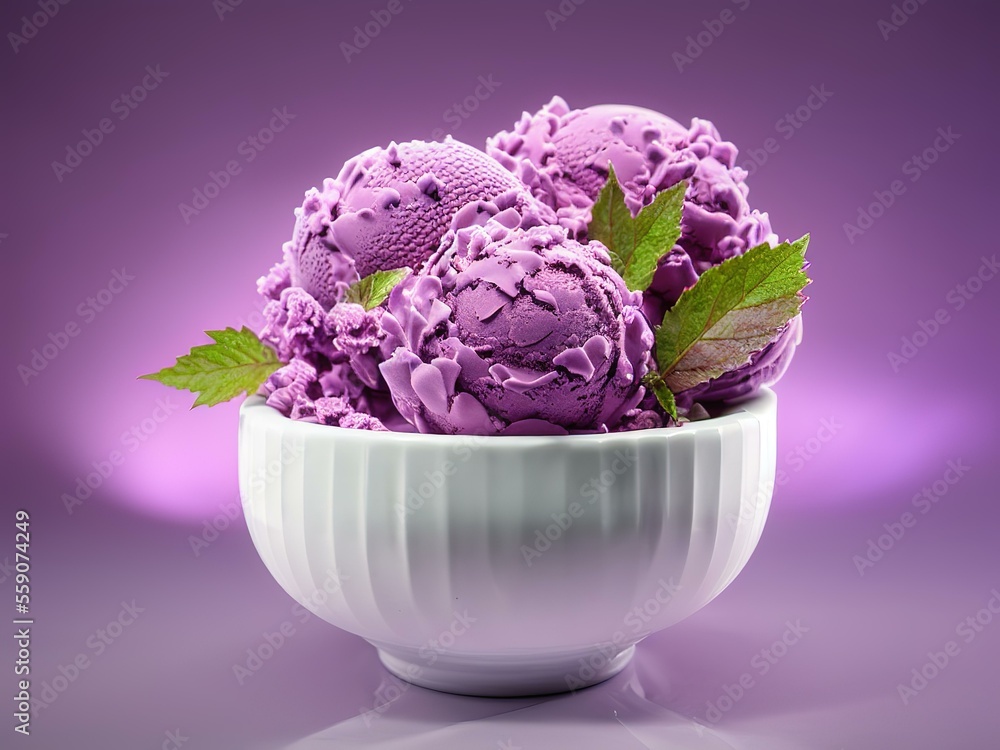 Homemade Purple Japanese Ube flavored Ice Cream served in bowl ...