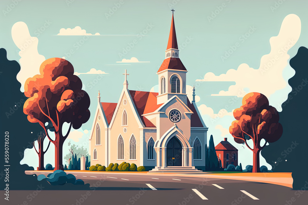 Christian church building landscape cartoon image for architecture in ...