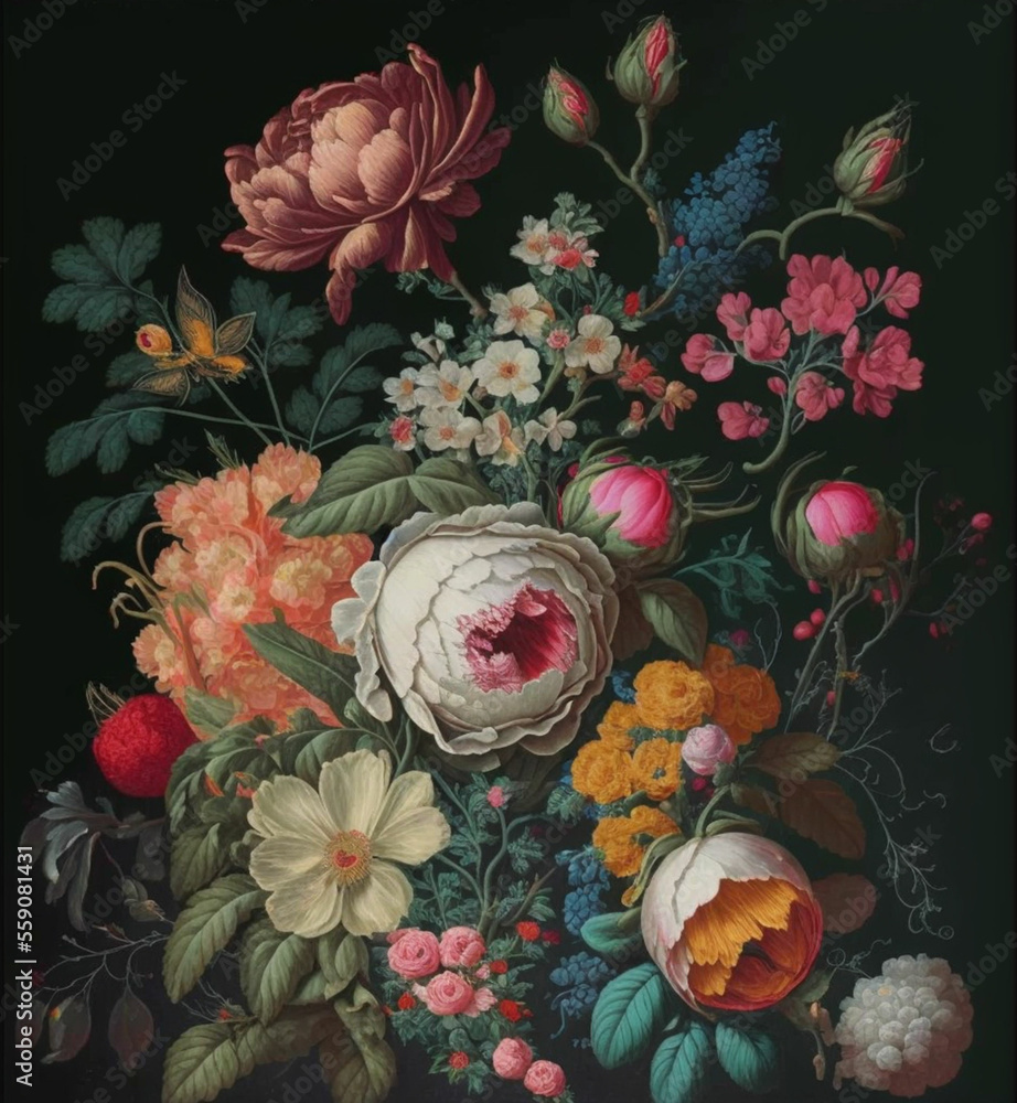 Beautiful spring vintage bouquet of flowers, Baroque flowers, Flemish ...