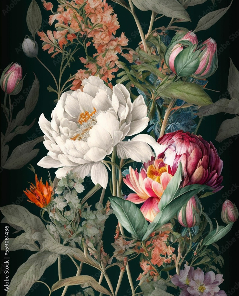 Beautiful spring vintage bouquet of flowers, Baroque flowers, Flemish ...