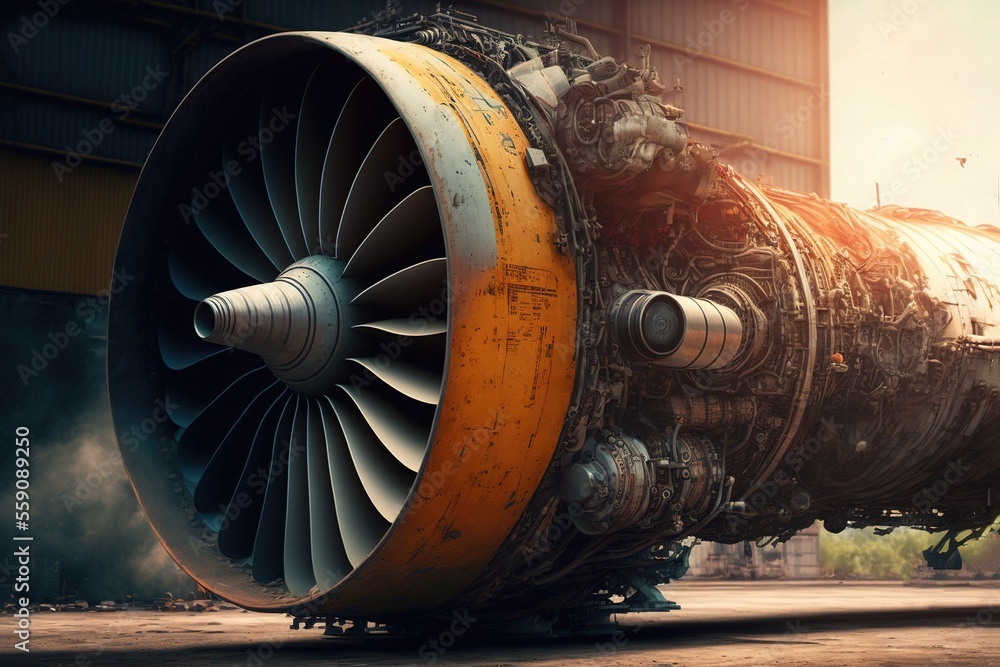 airplane engine exposure, maintenance, aeronautical engineering concept ...