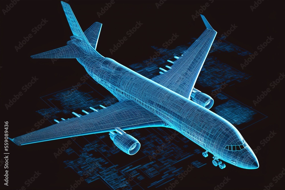airplane blueprint hologram concept, generative ai composite Stock Illustration | Adobe Stock