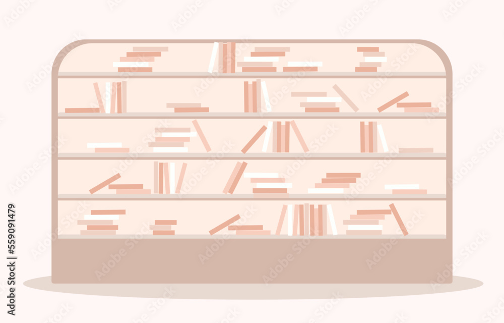 Pastel bookshelf, Library vector. Hand drawn cartoon flat. Vector ...