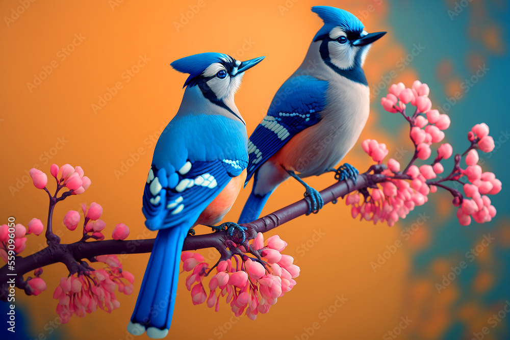 Beautiful two bird. Generative AI Stock Illustration | Adobe Stock