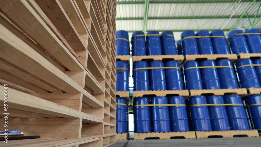 Chemical storage tanks stacked in several layers waiting to be used in ...
