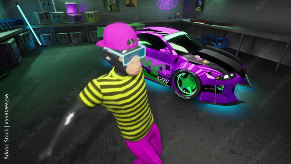 Looped presentation of dancing NFT Ape avatar with tuned car on ...
