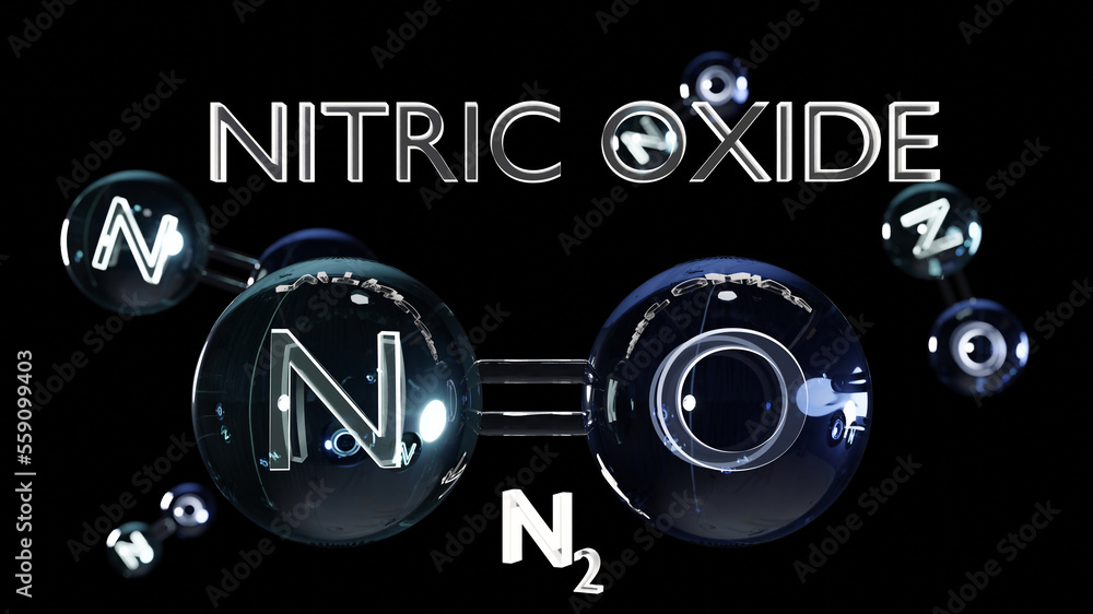 Nitric Oxide, NO, molecule model, chemical formula. Nitrogen oxide ...